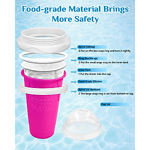 Slushy Maker Cup, DIY Magic Slushy Maker Squeeze Cup, Portable Smoothie Squeeze Cup for Juices, Milk and Ice Cream Make, Double Layers Silica Cup with Lid & Straw for Kids, Friends, Family (Pink)1