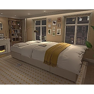 VanAcc Sleeper Sofa, 110 inch Overisze - 2 in 1 Pull Out Bed, Sectional Sleeper Sofa with Double Storage Chaise for Living Room, Beige Chenille Couch