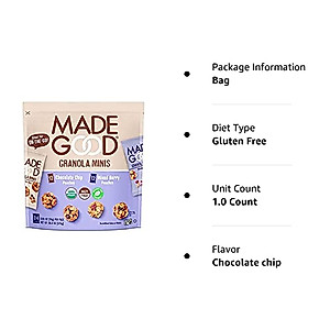 MadeGood Organic Granola Minis 24-Bag Organic Snack Variety Pack, Gluten Free Mon GMO Vegan Nut Free Individually Wrapped Snack Packs