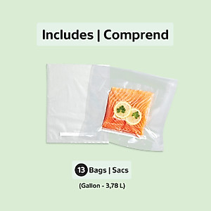 FoodSaver 1-Gallon Precut Vacuum Seal Bags with BPA-Free Multilayer Construction for Food Preservation & Sous Vide, 13 Count - FSFSBF0316-000,Clear
