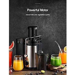 Juicer Machine, 500W Centrifugal Juicer Extractor with Wide Mouth 3” Feed Chute for Fruit Vegetable, Easy to Clean, Stainless Steel, BPA-free, by QCen (Black)