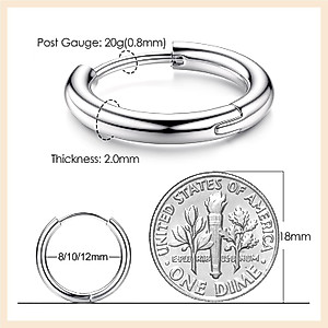 MILACOLATO G23 Titanium Hoop Earrings Implant Grade Hypollergenic Small Huggie Hoop Earrings Hinged Sleeper Cartilage Earrings for Women Men Silver 8mm