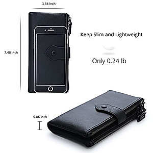 Women Soft Leather RFID Blocking Bifold Slim Wallets Credit Card Holder with Double Zipper Pocket(Black)