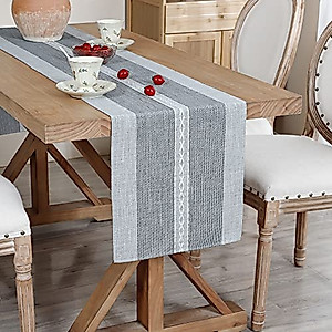 Farmhouse Braided Striped Table Runner Rustic Embroidery Coffee Table Runners for Decorations Weddings Holiday Grey 13x36inch