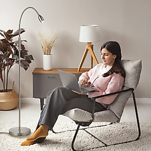 O’Bright Ray – Adjustable LED Beam Floor Lamp, Dimmable and Zoomable Spotlight, Flexible Gooseneck, Reading/Crafting Standing Lamp, Work Table Light, Brushed Nickel