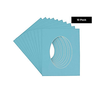 CountryArtHouse Aqua Blue Acid Free 16x20 Oval Picture Frame Mat with White Core Bevel Cut for 12x16 Pictures - Fits 16x20 Frame - Pack of 10 Matboard Show Kits with Acid Free Backings & Clear Bags