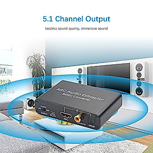 HDMI ARC Adapter 192KHz DAC Converter, HDMI ARC Audio Extractor Support Digital HDMI Audio to Analog Stereo Audio RCA L/R Coaxial SPDIF & 3.5mm Jack ARC Audio Adapter for TV