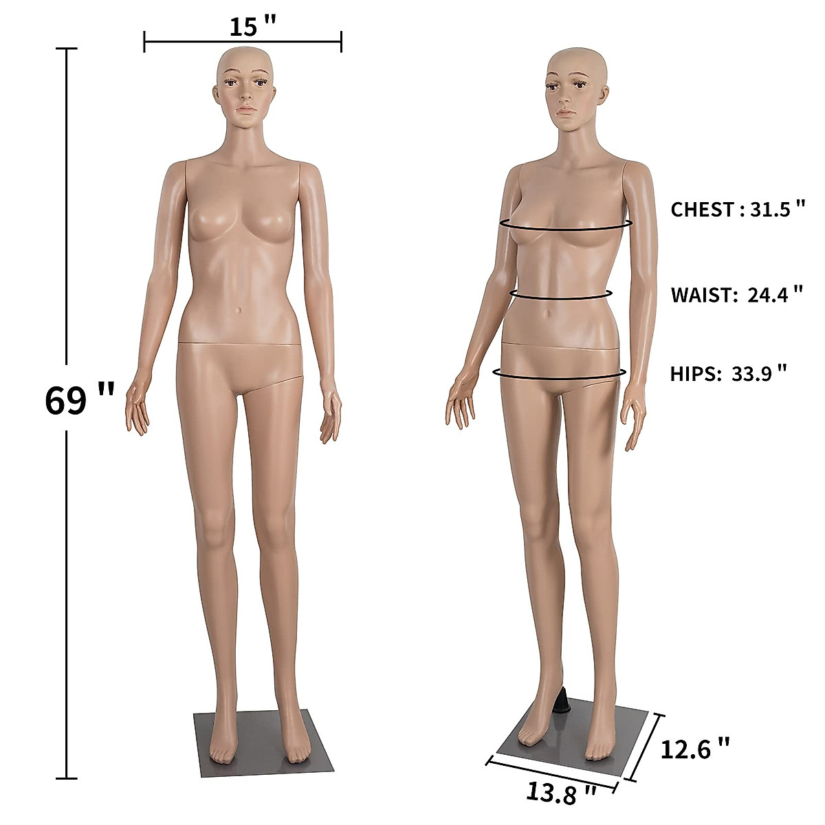 Female Mannequin Full Body Adjustable Mannequin Torso Dress Form with Metal Base 69inches