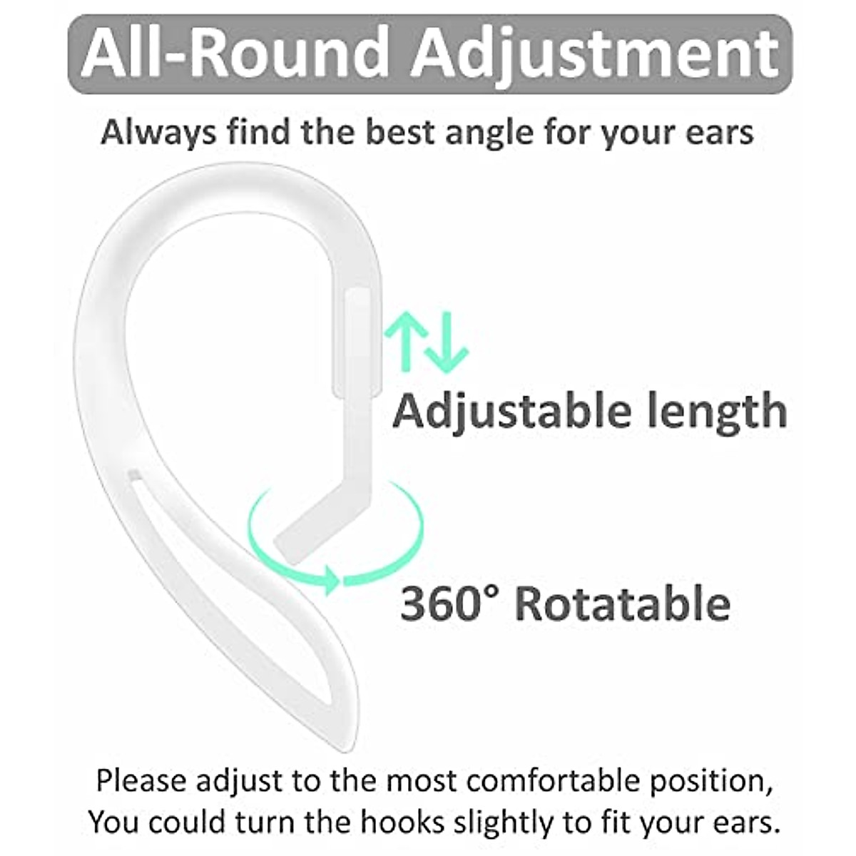 4 Pairs Ear Hooks Compatible with AirPods Pro 2 2022 Release, Anti-Slip C-Shape Hooks and 360 Rotation Adjustable Length Sport Earhooks Holder Wings Compatible with AirPods 3rd 2nd 1st and Pro 1 2
