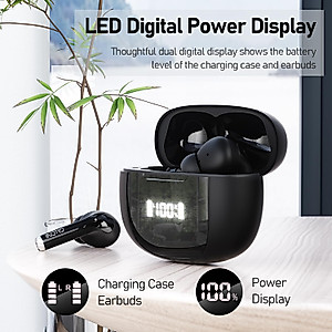 CALCINI Wireless Earbuds, Bluetooth Earbuds 5.3 with LED Power Display Charging Case (Black)