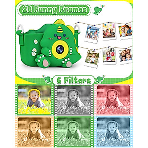Texpot Dinosaur Kids Camera, 1080P HD Digital Camera for Kids Boys Girls 3-12 Toddler Camera, Selfie Camera for 6 7 8 9 10 11 12 Year Old Christmas Birthday Festival Gifts Toy Camera with 32GB SD Card