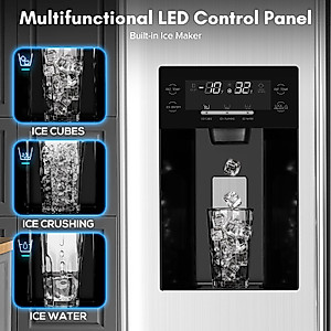 LHRIVER 20 Cu.Ft Side by Side Refrigerator with Ice Maker, Frost-free French Door Kitchen Refrigerator,Full Size Freestanding Fridge & Freezer for Home/Kitchen/Office (Stainless Steel)