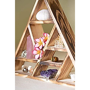 Triangle Crystals and Healing Stones Display Floating Shelf, Large 17" Rustic Wood Wall Shelf or Tabletop Home Decor for Bedroom, Bathroom, Living Room, Office, Meditation, Altar, Storage Shelf