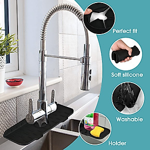 2 Pack Silicone Faucet Handle Drip Catcher Tray, Kitchen Sink Splash Guard Mat, Faucet Water Catcher Mat Sink Draining Pad Drying Mat for Countertop, Bathroom, Farmhouse, RV, Kitchen Sink Accessories