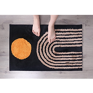 LABEND HOME Black Boho Rug Abstract Rugs - Geometric Bath Mat - Mid Century Modern Bathroom Mats - Bohemian Decor - Unique Cute Dorm Room Decor for College Girls Arches Art