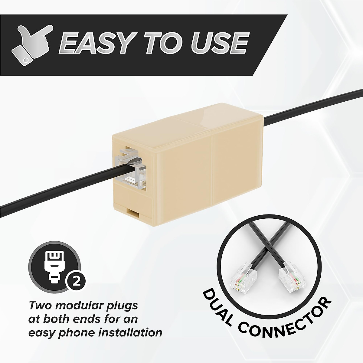 THE CIMPLE CO Phone Line Cord 50 Feet - Modular Telephone Extension Cord 50 Feet - 2 Conductor (2 pin, 1 line) Cable - Works Great with FAX, AIO, and Other Machines - Black