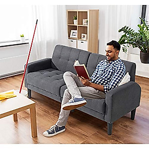 Vongrasig 63" Small Modern Loveseat Couch, Mid-Century Fabric Low Back 2-Seat Sofa Couch Tufted Love Seat for Living Room, Bedroom, Office, Apartment, Dorm, Studio and Small Space (Dark Gray)