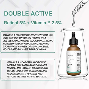 Retinol Serum High Strength for Face and Skin, Unique Double Active Ingredients of 5% Retinol & 2.5% Vitamin E, Outstanding Synthetic Effect to Reduce Wrinkle, and Dark Circle (1 PACK)