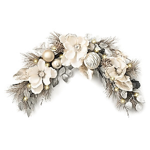 Valery Madelyn Pre-Lit Christmas Swag Outdoor, 24 Inch Mailbox Christmas Decorations Swag Teardrop for Front Door Stairs Railing Window Xmas Decor with 20 LED Lights Champagne Gold Ball Ornament