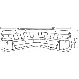 Blackjack Furniture Albany Leather Air Upholstered Living Room Reclining, Power Sectional Sofa, Dark Gray