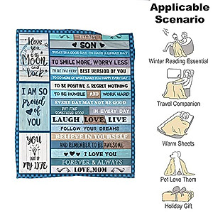 to My Son Blanket from Mom Ultra Soft Lightweight Blanket with Warm Words Cozy Flannel Blanket Gifts for Christmas Father's Day Birthday Thanksgiving Throw(51'' x 59'')