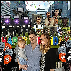 Skibidi Toilet Birthday Party Decoration,Skibidi Toilet Party Photo Background 5 x 3 FT and 18 Pcs Balloon,Skibidi Toilet Party Backdrop Supplies