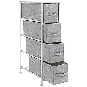 Sorbus Narrow Dresser with 4 Drawers - Vertical Slim Storage Chest of Drawers with Steel Frame, Wood Top & Easy Pull Fabric Bins for Small Spaces, Closets, Bedroom, Bathroom & Laundry (White/Gray)