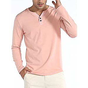 APTRO Men's Long Sleeve Tee Shirts Casual Henley Shirts Y Design Pink M