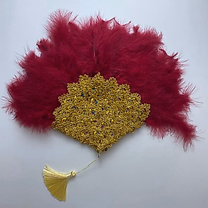 Msbfea Big Size Design African Orange Feather Fan Ladies Wedding Feather Fan for Bride Double Side Feather Nigerian Flower - 35cmx45cm Color 922
