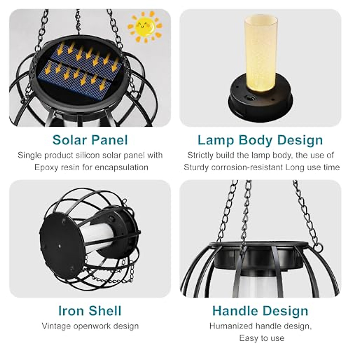 Solar Lantern Outdoor, Outdoor Lights with Crystal Shining Effect, Hanging Solar Lights Waterproof Powered Outdoor Lights Metal Decorative Lighting with Hook (Warm 1Pack-Black)