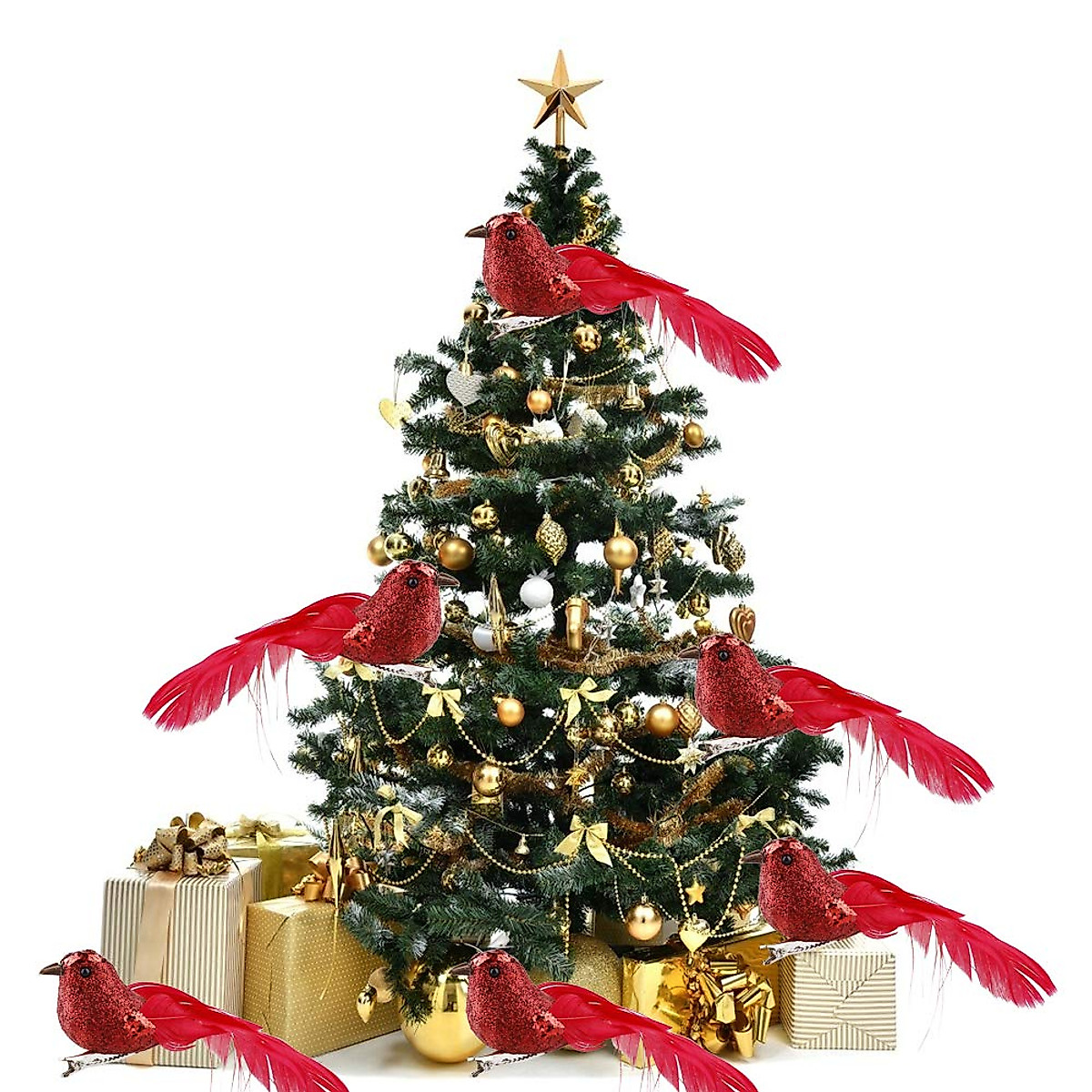 WDDH 12Pcs Artificial Christmas Cardinal Birds, 6inch Glitter Mini Foam Red Christmas Birds with Long Tail Feather, Clip-on Christmas Tree Ornament Small Bird Figurine for Home Garden Wedding Decor