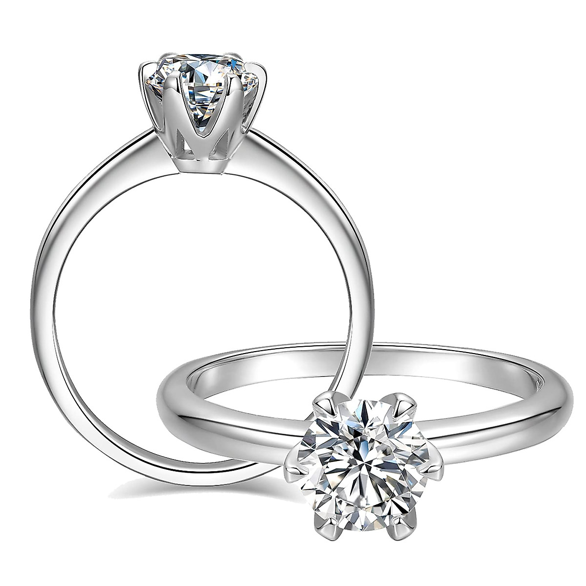 Impalsory Moissanite Wedding Band, 2ct 8.0mm Moissanite Rings for Women 925 Sterling Silver Round Solitaire Engagement Stackable Rings Size 5