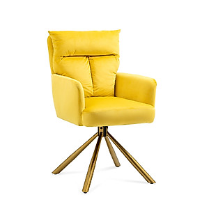 somedream Modern Swivel Accent Chair with Arm Rests, Office Velvet Desk Chair with Cosy Thick Padded Back Cushion, Resting Chair without Wheels for Bedroom Living Room Indoor, Yellow