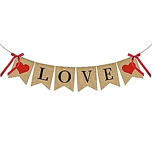 Love Burlap Heart Banner | Valentines Day Decorations | Valentines Garland | Valentine Photo Props | Engagement Banner Decorations | Wedding Banner Decorations | Anniversary Banner Decorations