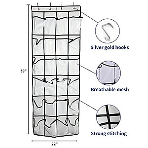 SIEHAM Over the door shoe organizer 24 mesh pockets hanging shoe storage shoe rack for closet entryway bedroom bathroom storage room shoe rack (White fine mesh) (White fine mesh)