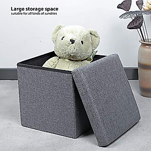 B FSOBEIIALEO Storage Ottoman Cube, Linen Small Coffee Table, Foot Rest Stool Seat, Folding Toys Chest Collapsible for Kids Grey 11.8"x11.8"x11.8"