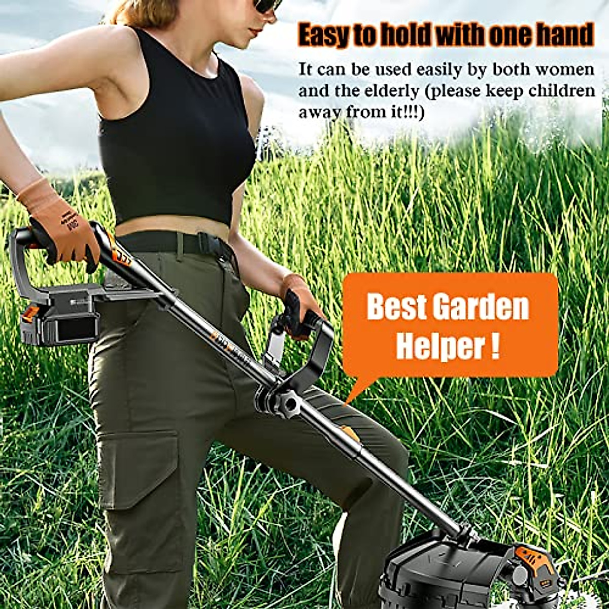 Electric Weed Eater Battery Powered Weed Wacker, String Trimmers with Remaining Power Display, Adjustable Machine Head Electric Lawn Edger for Garden and Yard