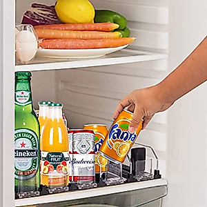 Ikaufen Drink Dispenser for Fridge, Self-Pushing Soda Rack Can Organizer for Refrigerator, Width Ajustable Beverage Pusher Glide, Beer Pop Can Water Bottle Storage(16.4inch, 3 Rows)