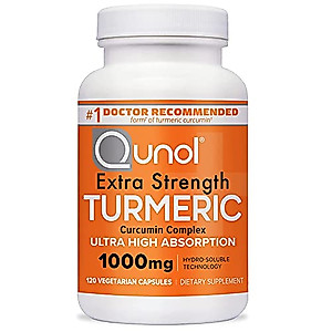 Turmeric Curcumin Capsules, Qunol Turmeric 1000mg With Ultra High Absorption, Joint Support Supplement, Extra Strength Tumeric, Vegetarian Capsules, 2 Month Supply, 120 Count (Pack of 1)