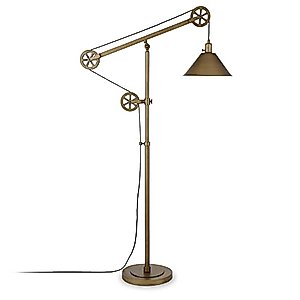 Henn&Hart Pulley System Floor Lamp with Metal Shade in Antique Brass/Antique Brass, Floor Lamp for Home Office, Bedroom, Living Room
