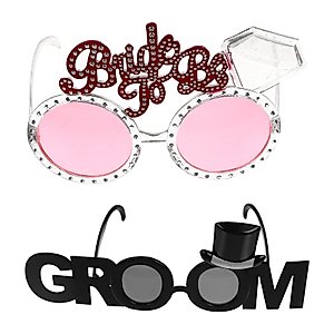 NUOBESTY Groom and Bride Eyeglasses Decorative Bachelor Party Eyeglasses Bachelorette and Bridal Shower Decorations for Party Photo Props, 2pcs