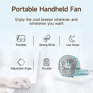 WIXAS Handheld Fan, Mini Portable Foldable Fan, Pocket Battery Rechargeable Hand Fan, for Travelling and Eyelash Fan 2000Ah(Cyan)