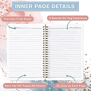 Spiral Notebook - 3 Pack College Ruled Notebook, 5.6'' x 8.3'' Journal Notebook, 80 Sheets / 160 Pages Per Journal with Spiral Bound, Inner Pocket, Journal for Women, Notebooks for Work