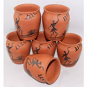 Odishabazaar Terracotta(Real Mitti) Unglazed Worli Painted Clay Mud Tea Kullad Cup Set Of 6 For Good Health(200ml)