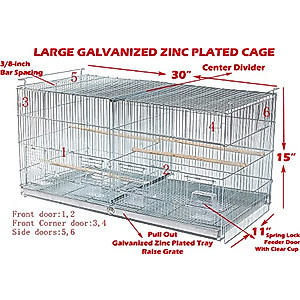 Galvanized Zinc Stackable Breeder Bird Flight Cage Side Breeding Nest Door with Removable Divider (Galvanized Zinc, 30"x11"x15"H Lot-4 Stand)