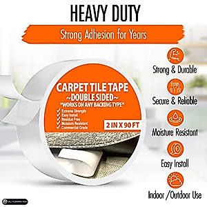 ALL FLOORING NOW Double Sided Tape Heavy Duty Carpet Tape 2in x 90ft For Carpet Tiles, Rug Tape, Vinyl Flooring, Indoor Outdoor Carpet, Grip Tape, Rug Tape Hardwood Floor Double Stick Tape Rug Gripper