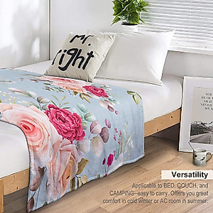 Floral Twig Theme Blanket, Bird On A Twig, Blue Background Theme Flannel Soft Blanket, Women Women Sofa Warm Blanket 60"x80"