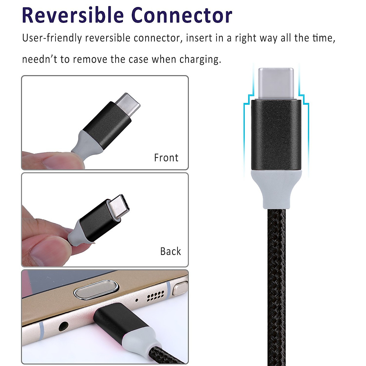 Pofesun USB Type C Cable [3-Pack 10ft], USB A to USB-C Fast Charging Type C Cable Nylon Braided USB C Cable Compatible for Samsung Galaxy S24 S23 S22 S21 S20 S10 Note 20 10 A20 A51 A71,LG G8 V30