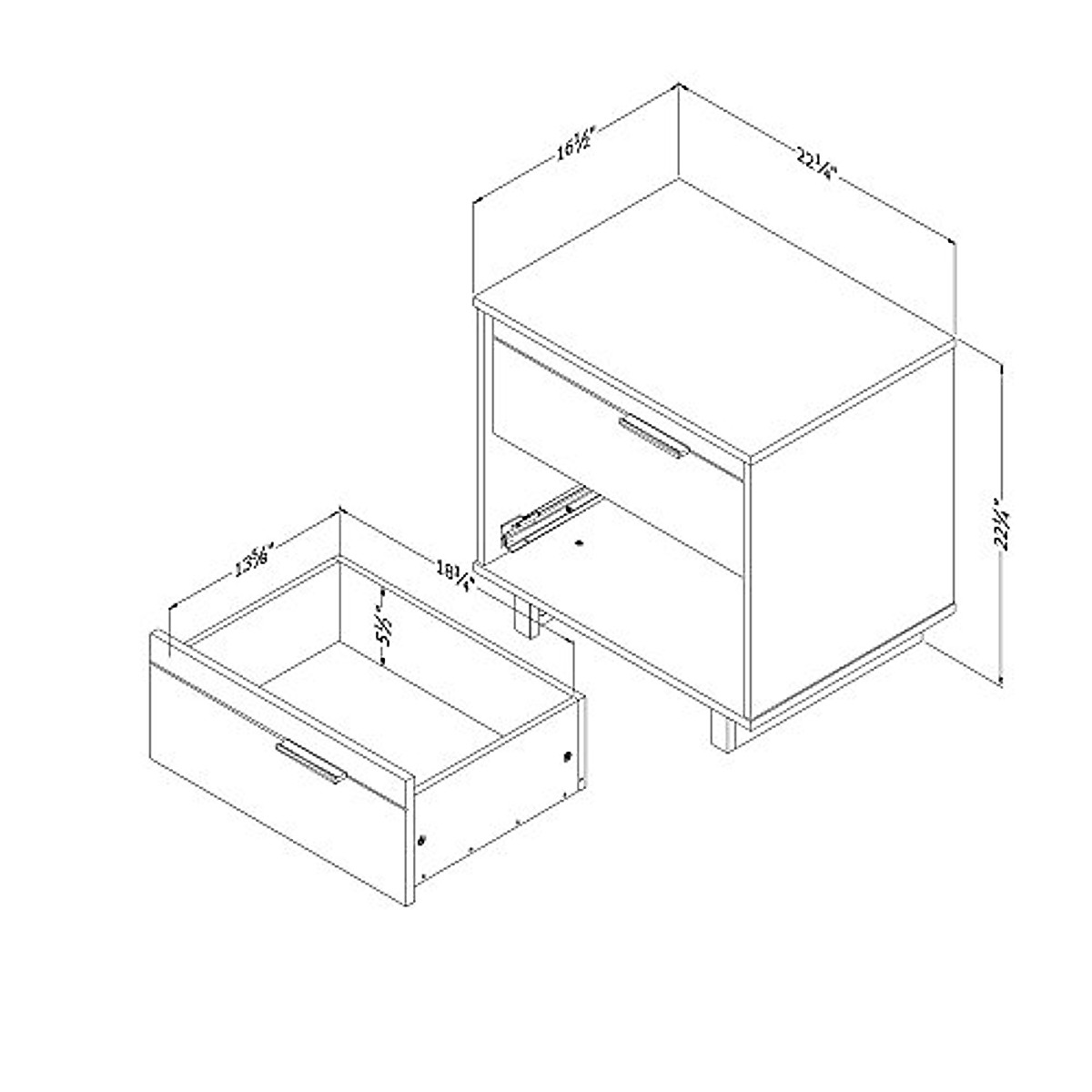South Shore Fynn 2-Drawer Nightstand, Winter Oak, 16.5D x 22.25W x 22.25H in
