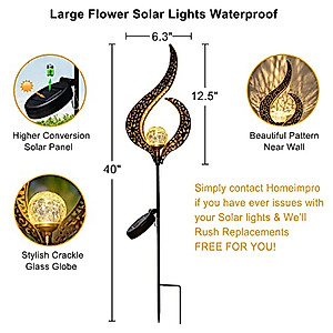 HOMEIMPRO Outdoor Solar Lights Garden Crackle Glass Globe Stake Lights,Waterproof LED Lights for Garden,Lawn,Patio or Courtyard